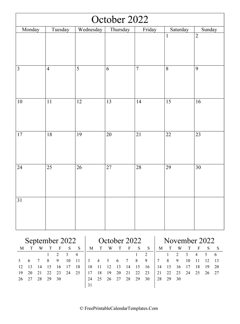 2022 October Calendar Printable (vertical)